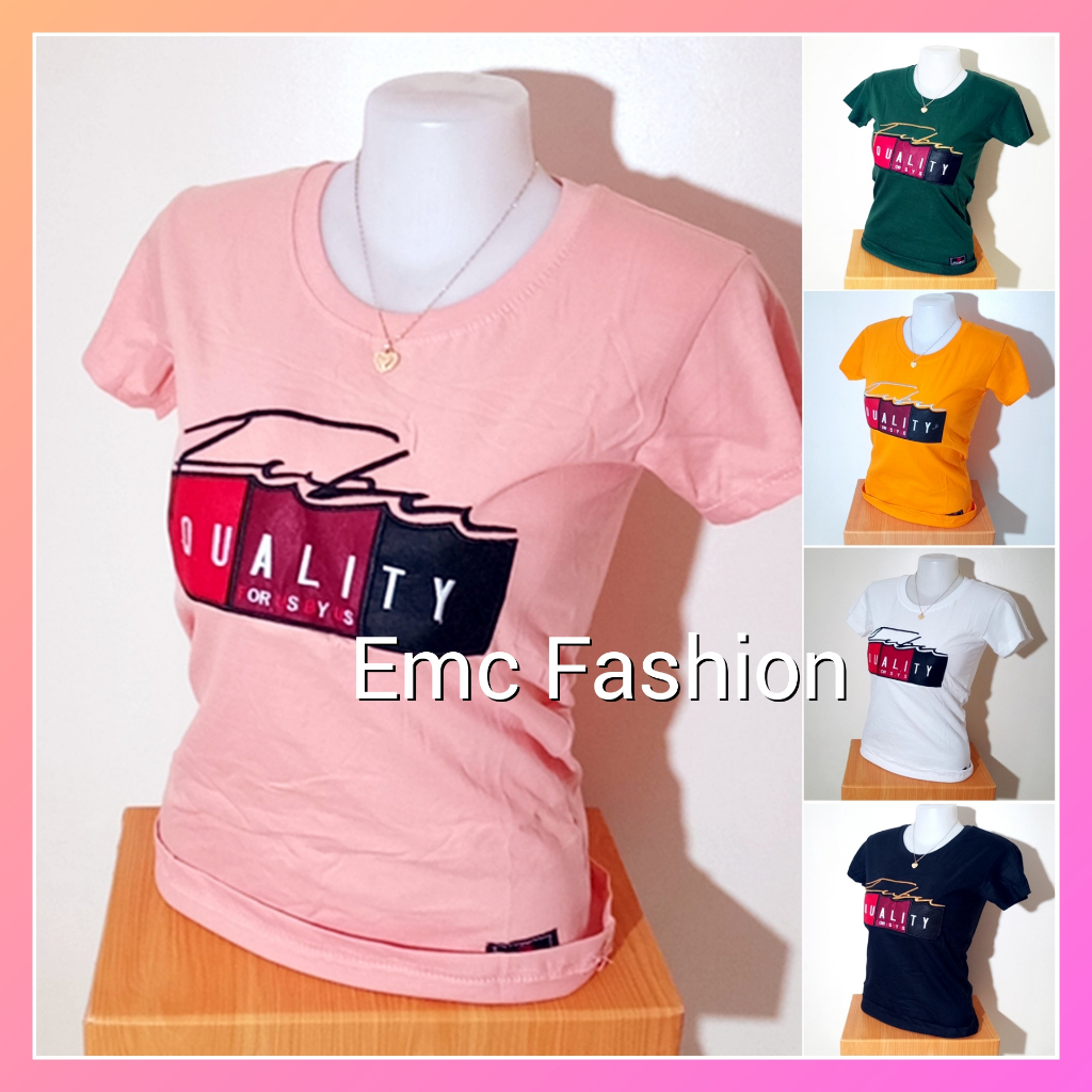 FB201 Emc Fashion Ladies Cut Overrun T-Shirt For Women Embroidered ...