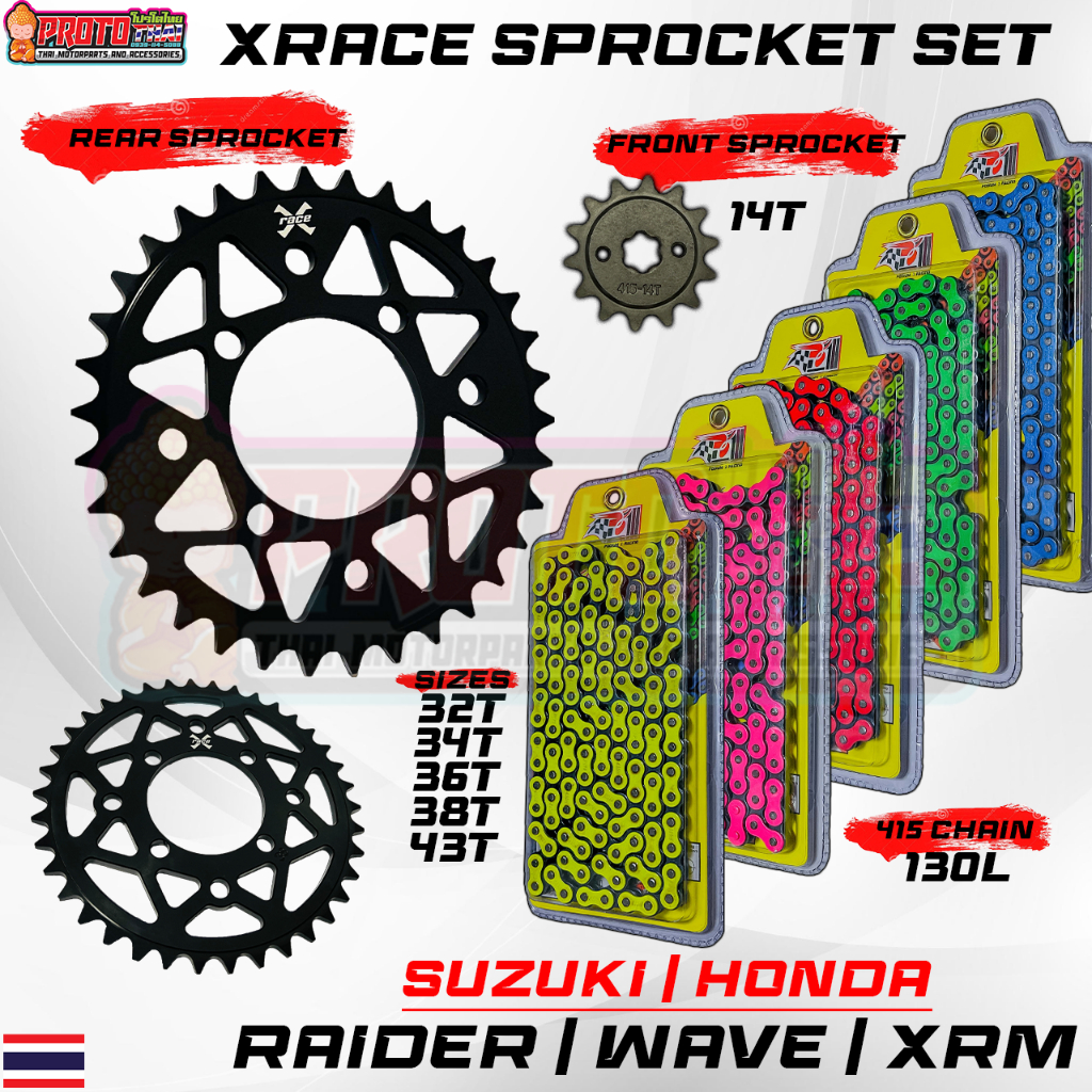 Sprocket Set Wave/Xrm 34T , 36T ( Xrace Sprocket / Colored Chain ...