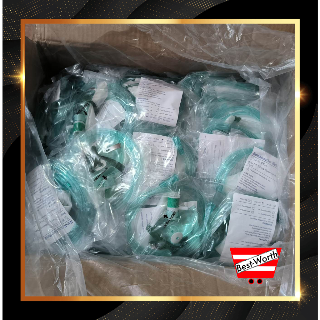 100pcs Adult Non-Rebreather Oxygen Mask with 7ft Tubing & Reservoir Bag ...