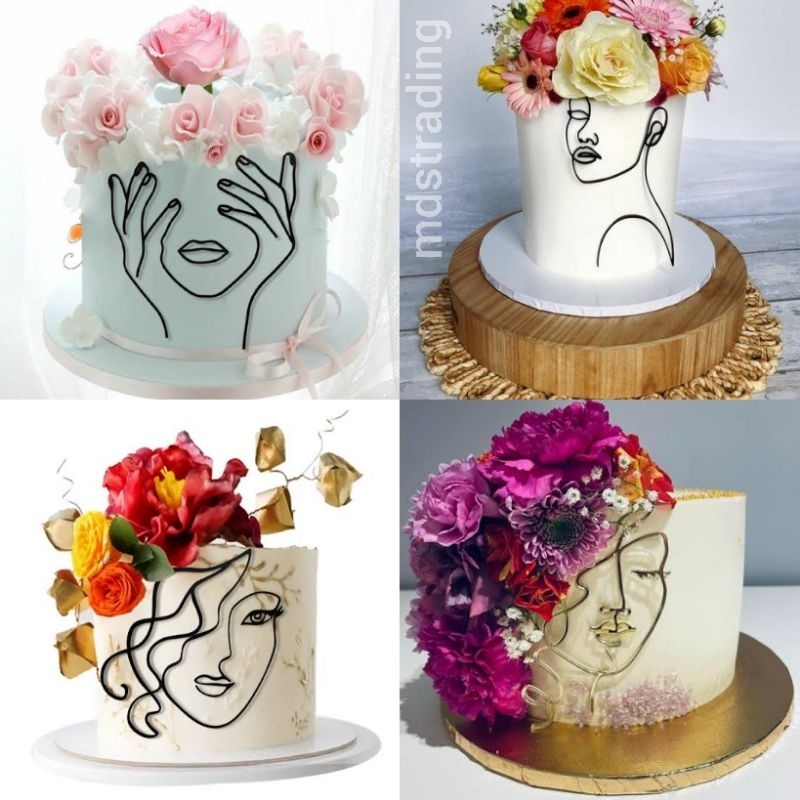 Acrylic Cake Decoration Baking Topper Lady Face Floral Art Bake Design ...