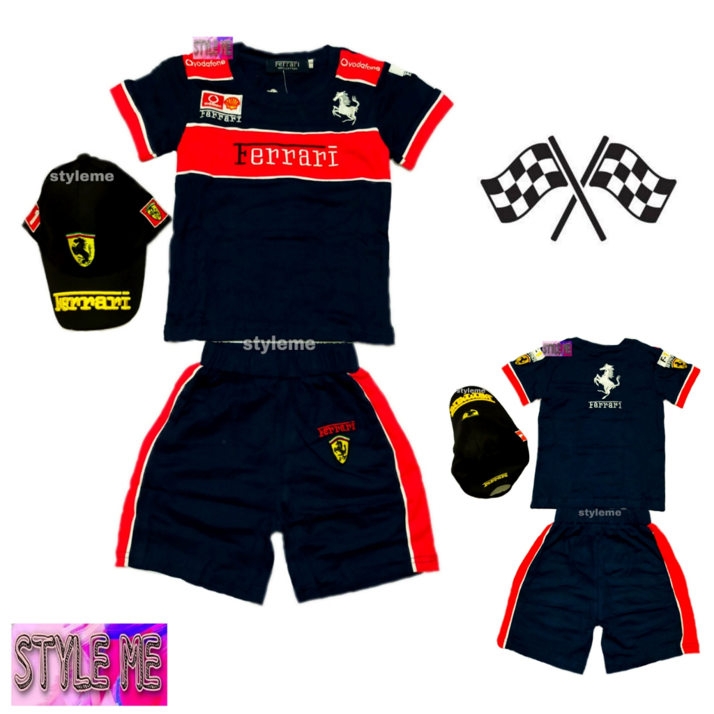 FERRARI F1 SHIRT & SHORT COMPLETE SET WITH CAP STYLE DARK NAVY BLUE ...