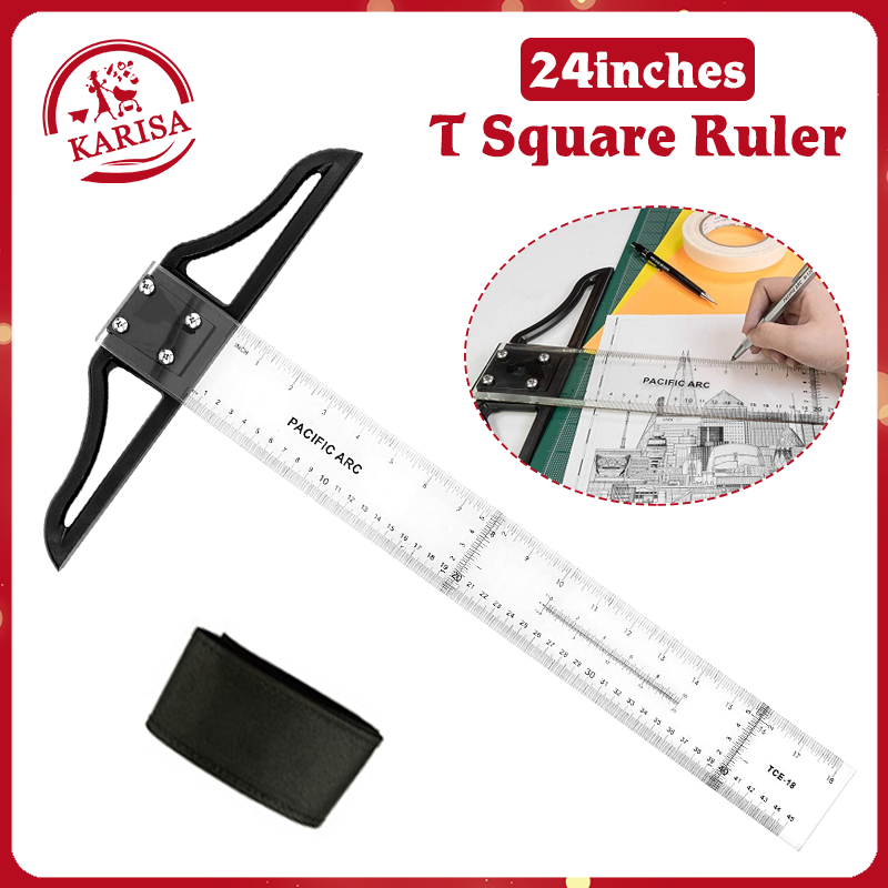 60cm Acrylic T Square Ruler Transparent T-Ruler 24 inch Detachable Head ...