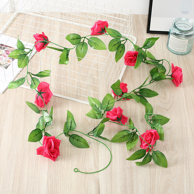 Artificial Silk Rose Flower Vine With Green Leaves Home Wedding Party ...
