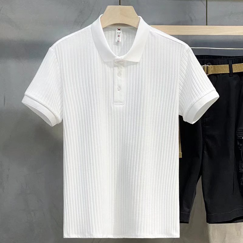 BU Korean Striped Texture Short Sleeve Polo Shirt For Men(add one size ...