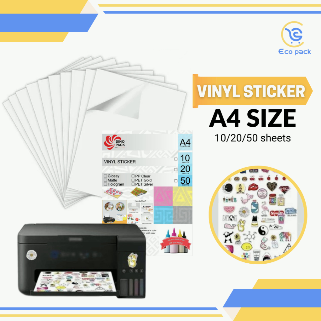 PVC Vinyl Sticker Water proof A4 Glossy | Matte | Transparent (20/50 ...