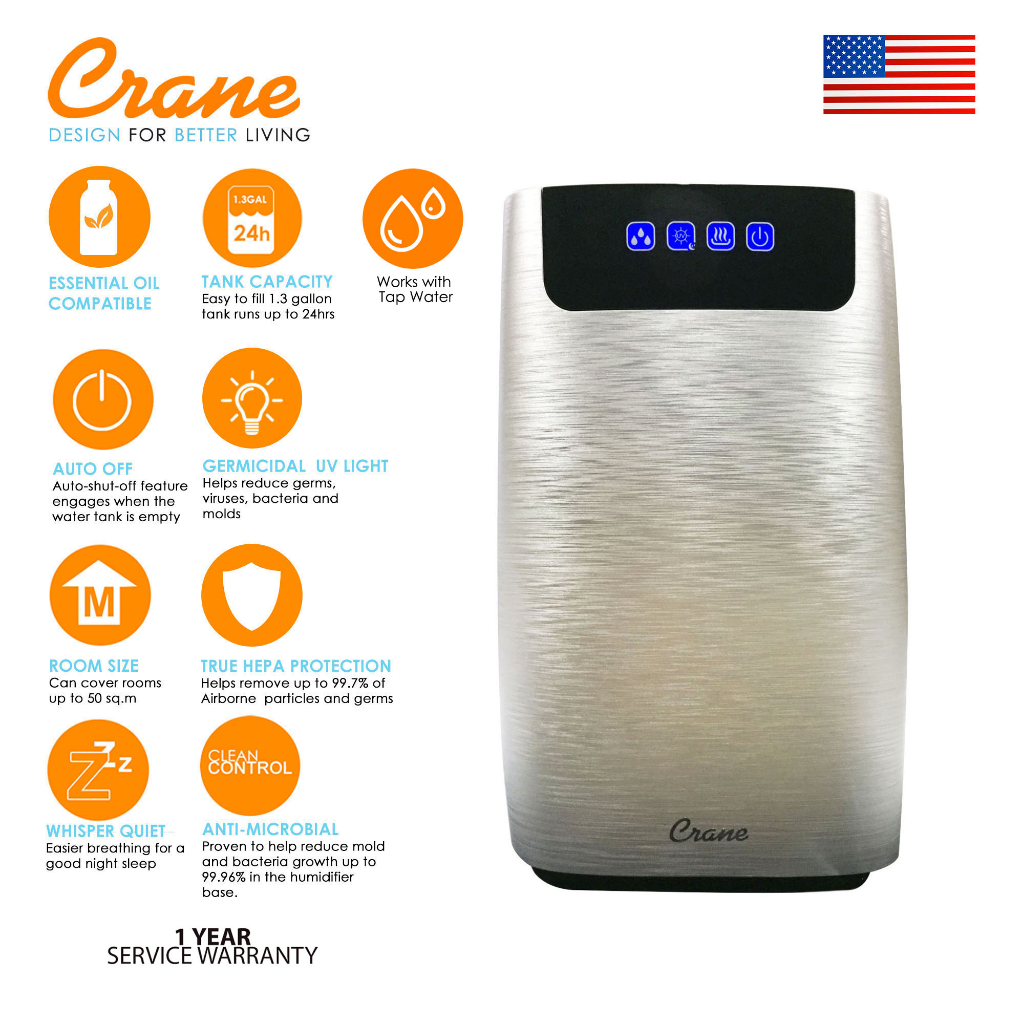 Crane 3in1 TRUE HEPA Cool & Warm Mist Humidifier,UV+AirPurifier ...