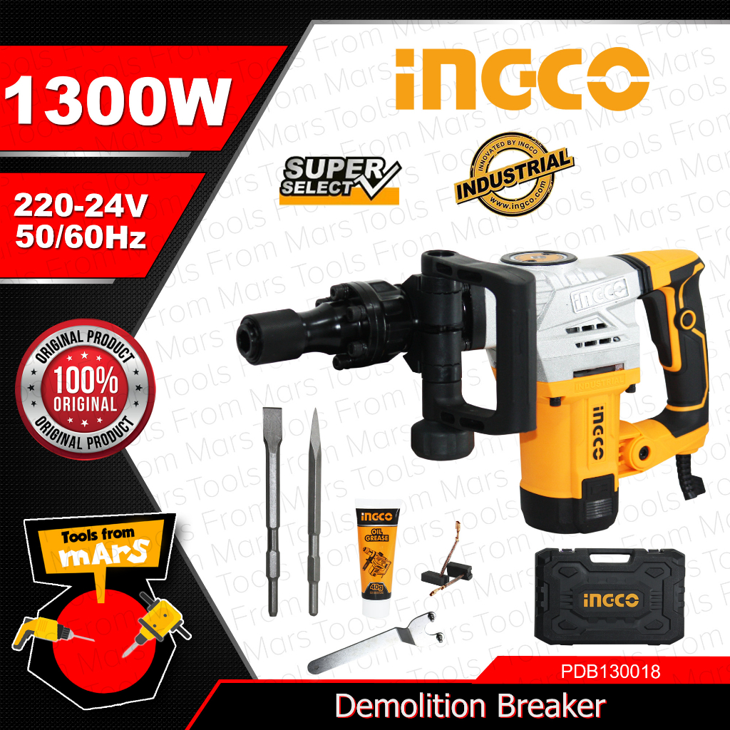 INGCO 1300W Jack Demolition Hammer Breaker Concrete Chipping Gun ...