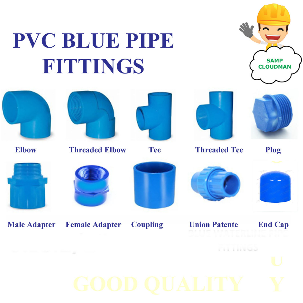 PVC Blue Pipe Fittings 1/2 3/4 1 Elbow Coupling Tee Male Female Adaptor ...