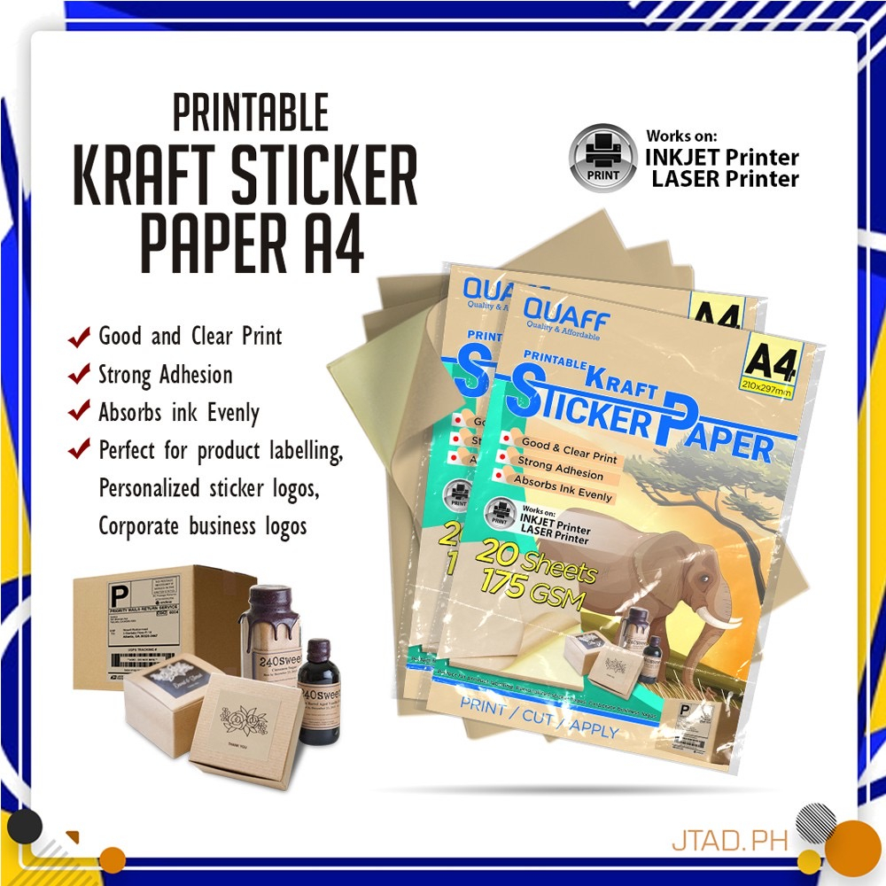 175gsm/matte/Kraft Printable Sticker Paper A4 Size (20sheets) | Shopee ...