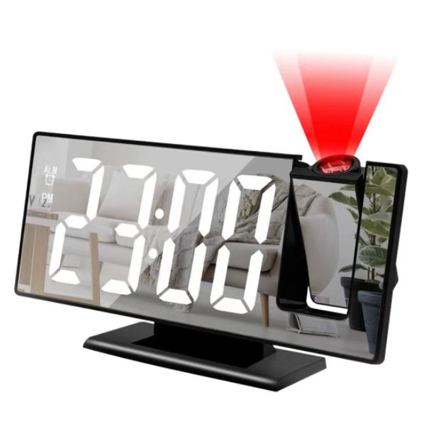 Projection Alarm Clock Mirror Clock 12/24H Display Temperature Snooze ...