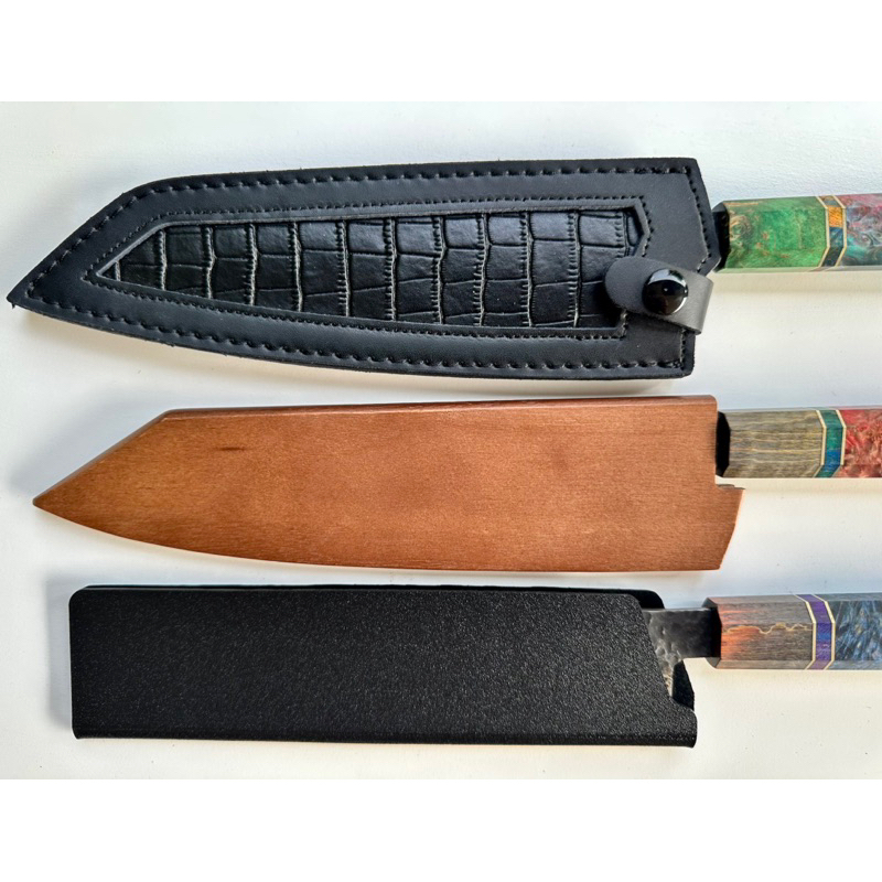Chef knife blade guard sheath high quality wood premium leather and ...