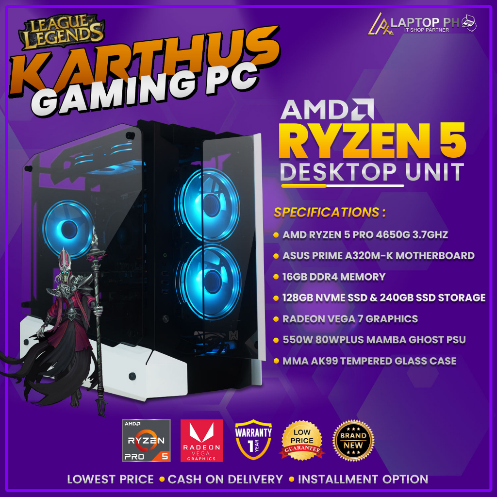 GAMING PC AMD Ryzen 5 PRO 4650G 16B RAM 128GB NVME & 240GB SSD ...