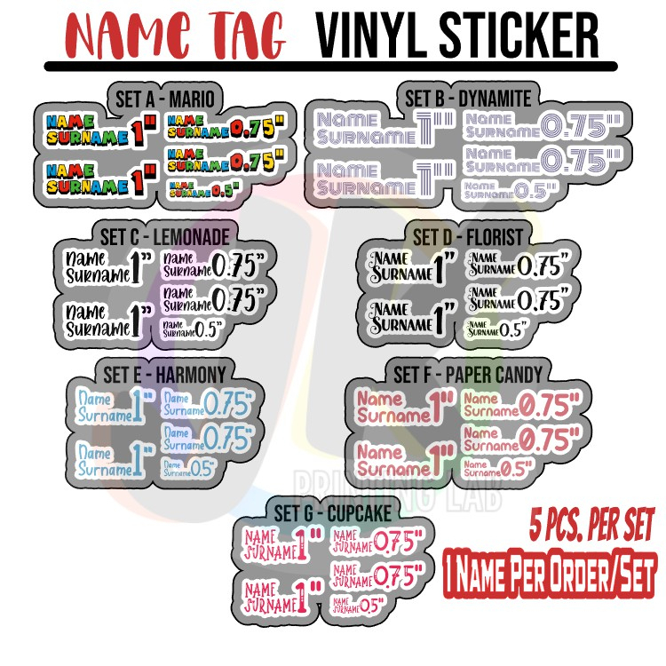 Name Tag Vinyl Stickers Set 1 [5pcs] | Shopee Philippines