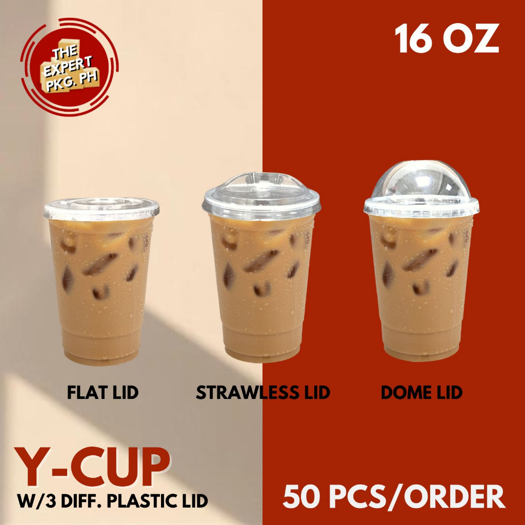 Y-CUP 95mm Plastic PP Milk Tea Cups 12oz / 16oz / 22oz -50pcs (Flat Lid ...