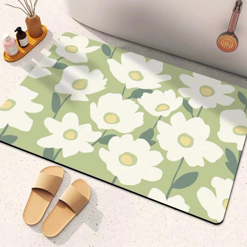 Doormat Cotton Bathmat Non-slip Flower Print Floor Mat Bathroom Rug ...