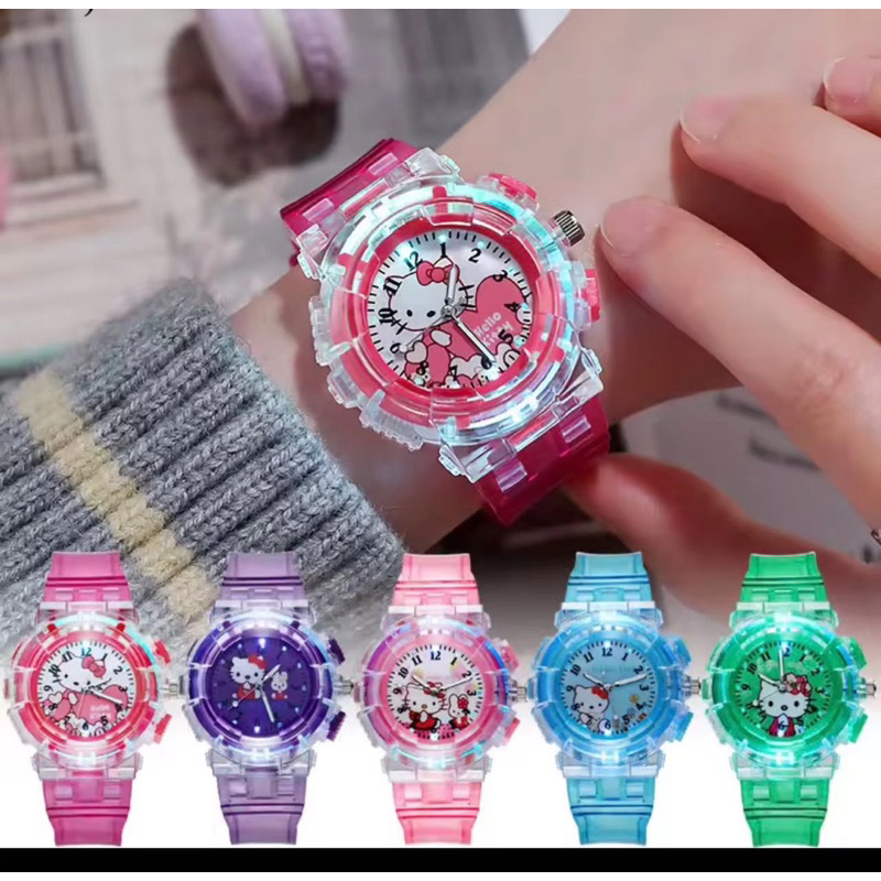 Cute Cartoon Hello Kitty Watch LED Light Kids Watches for Boys Girls ...