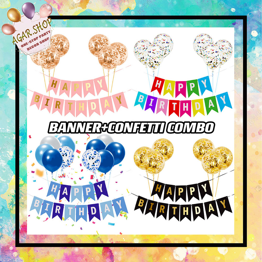 Agar.Shop 6pcs Confetti Balloon +HBD Banner Party Combo Birthday Party ...