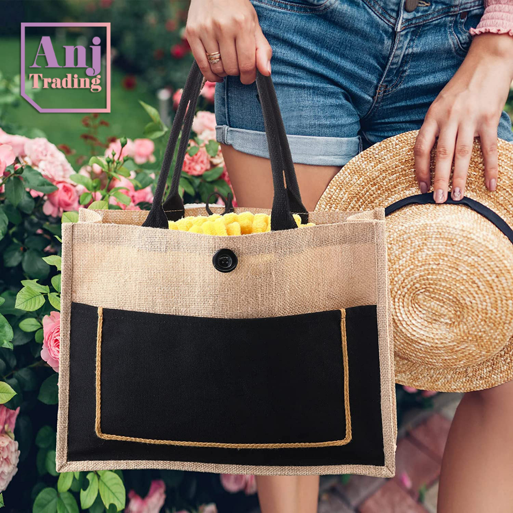 1 PC Abaca Tote Bag Eco Friendly Burlap Bag Shoulder Bag With Button ...