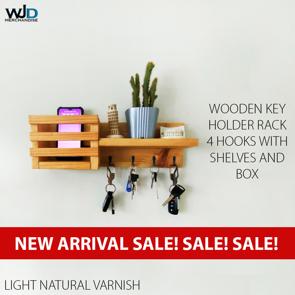 Wooden Key Holder Entry Door Way with Shelves Wall Mounted (TOX AND ...