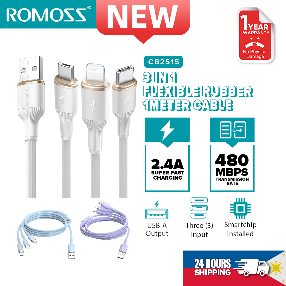 Romoss 3in1 1.2M CB2515 USB to Micro Lightni ng Type-C 480Mbs Max Fast ...