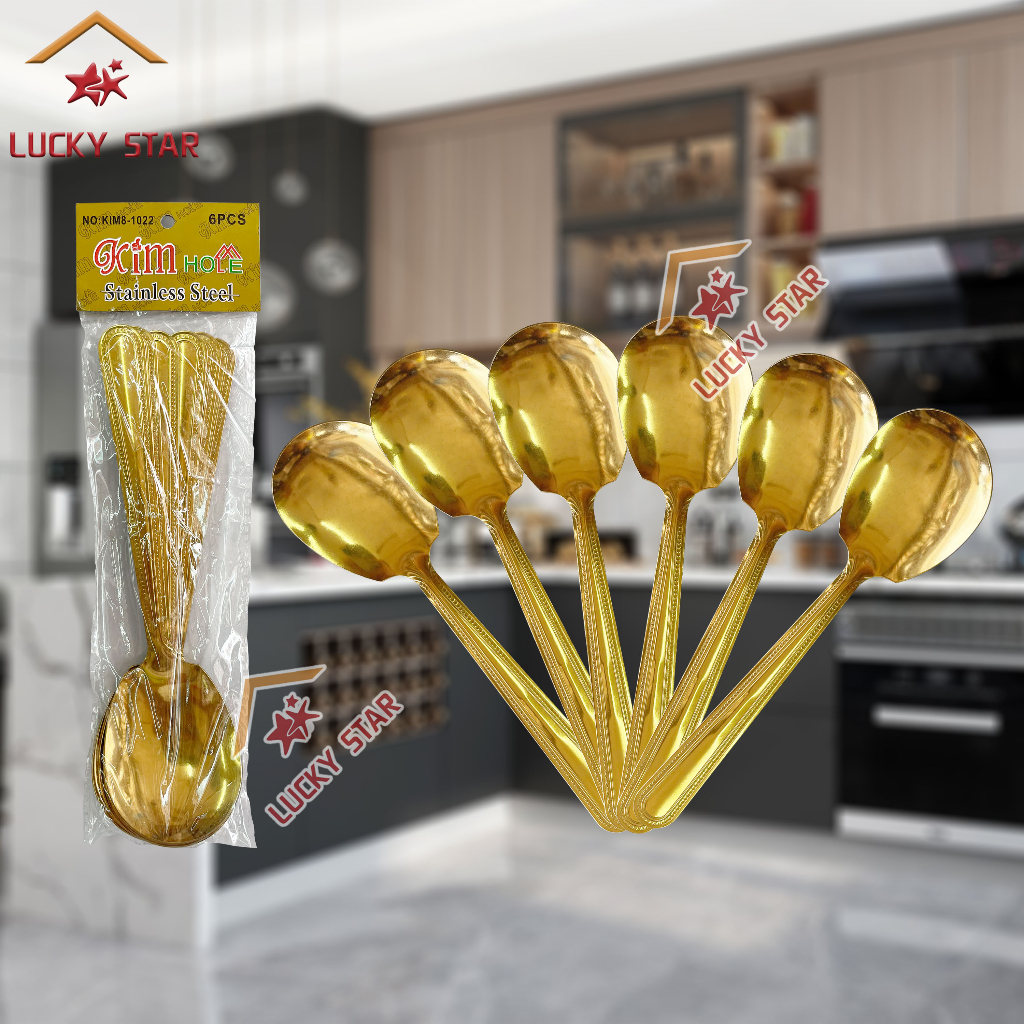 Golden Serving Spoon Stainless Steel (6pcs) Serving Utensils Gold ...