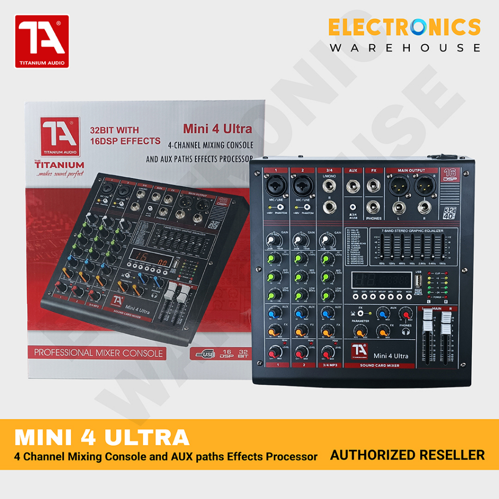 Titanium Audio Mini 4 Ultra, 32-BIT 16 DSP 4 Channel Mixing Console and ...