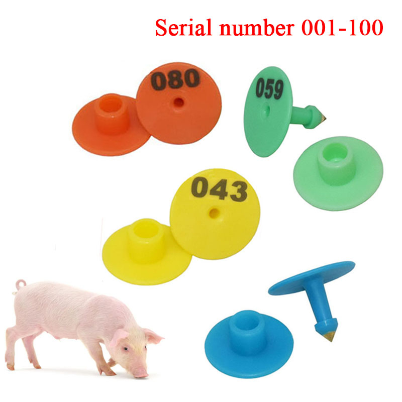 100Pcs Pig Ear Tags Round Plastic Livestock Ear Tag 1-100 Number ...