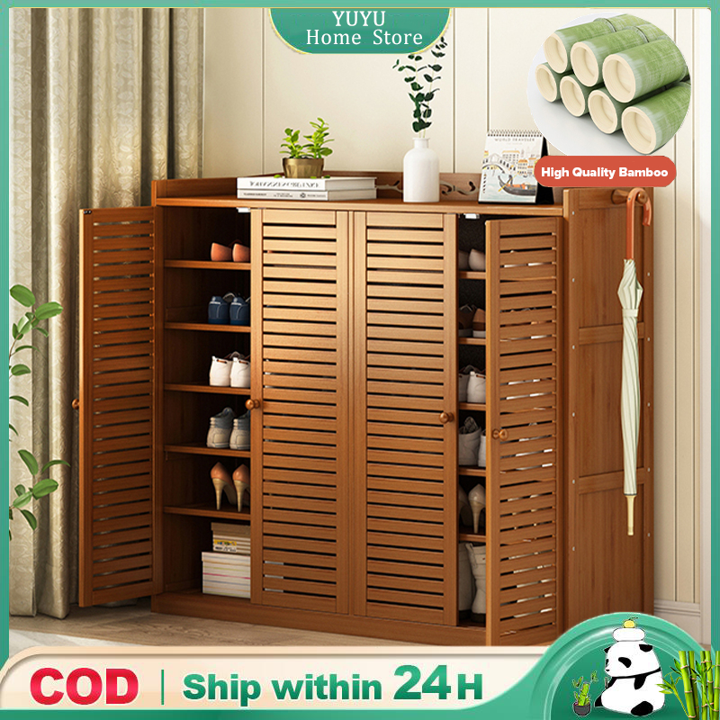 Bamboo Shoe Cabinet With Door 6/7 Layers Wooden Shoe Rack Wood | Shopee ...