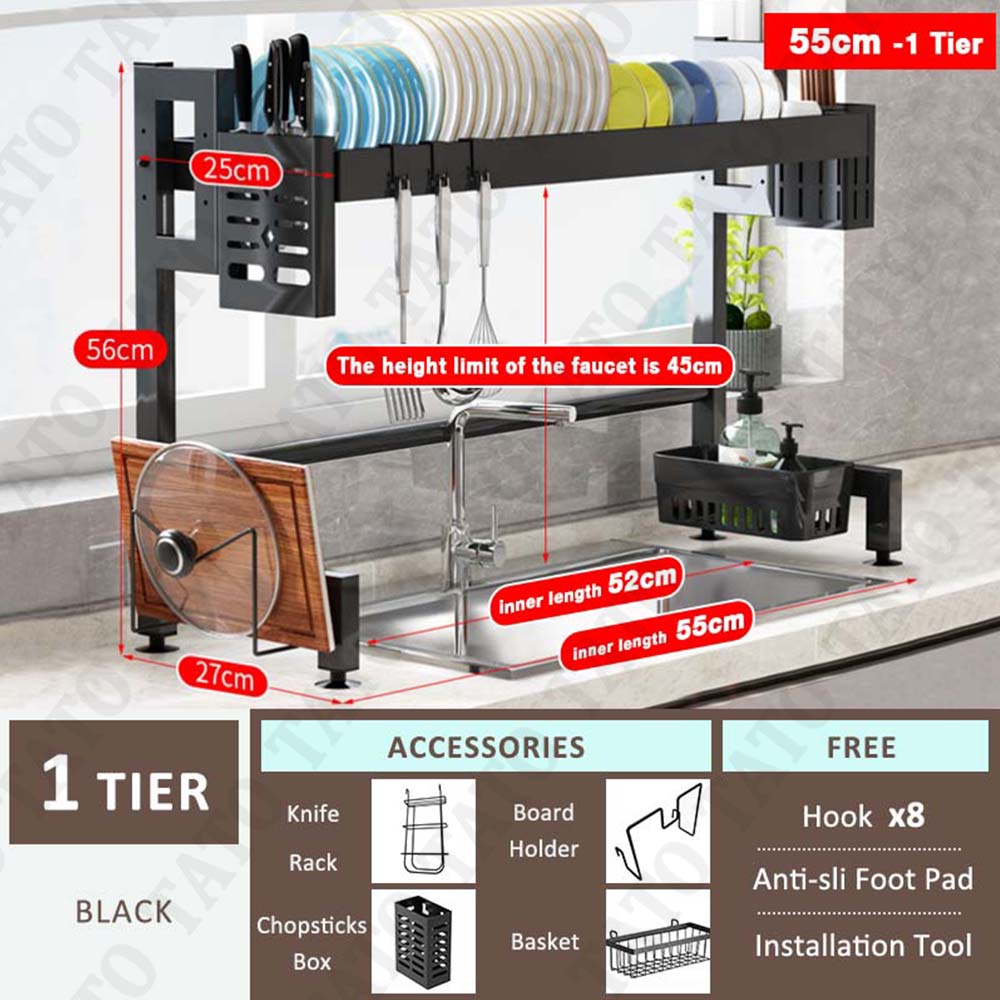 Dish Rack Drainer Kitchen Dish Cabinet Rack Organizer With Cover Plate ...
