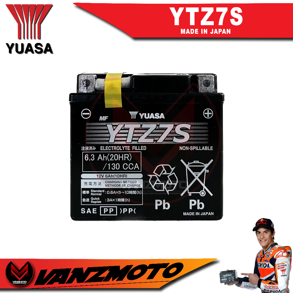 Yuasa YTZ7S Motorcycle Battery (JAPAN) Best for Yamaha YZF-R1, YZF-R6 ...
