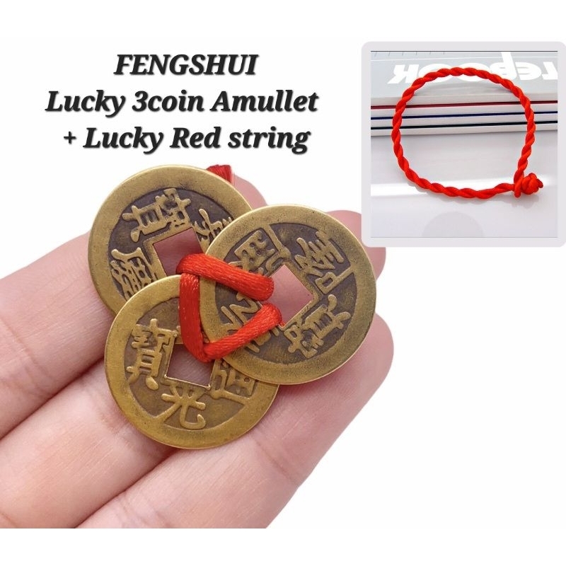 Fengshui Lucky coin and Lucky Red String bracelet (set) | Shopee ...