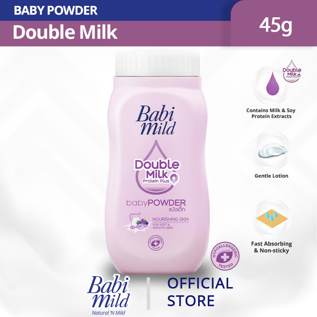 Babi Mild Baby Powder Double Milk Protein Plus 45g - Natural N' Mild - Anti Rash - Baby Care ...
