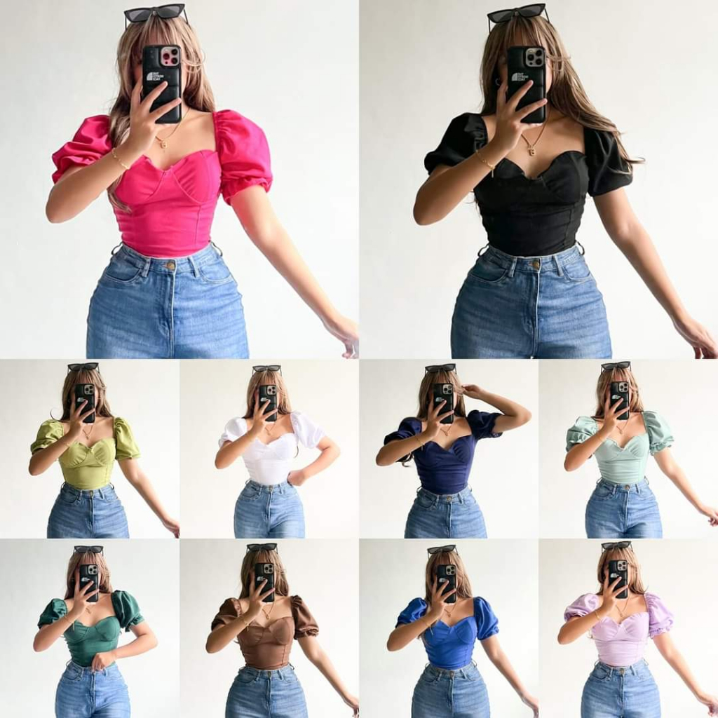 Francine Puff Sleeves Padded Corset Top | Shopee Philippines