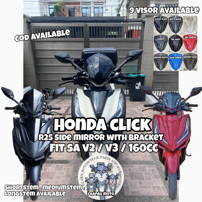 HONDA CLICK V2 V3 SIDE MIRROR BRACKET AND VISOR SET | Shopee Philippines
