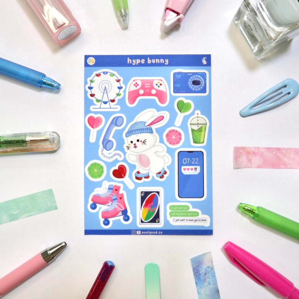 HYPE BOY BUNNY Deco Glitter Sticker Sheet for Polco and Journaling ...