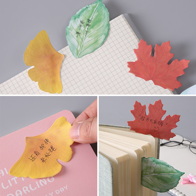 Creative leaf shape stickers color portable tearable note book cartoon ...