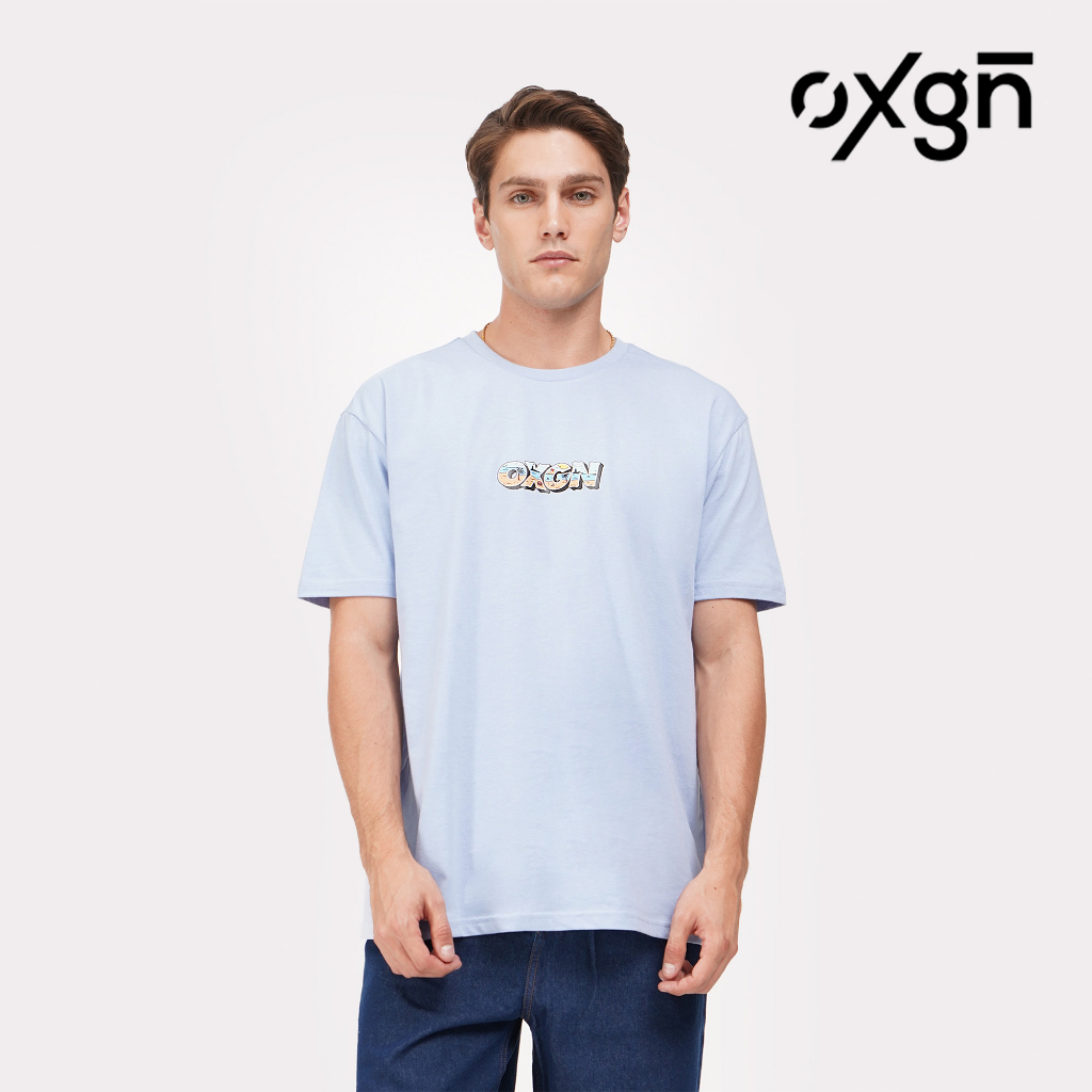OXGN Logo Regular Fit T-Shirt With Graphic Print For Men (Light Blue ...