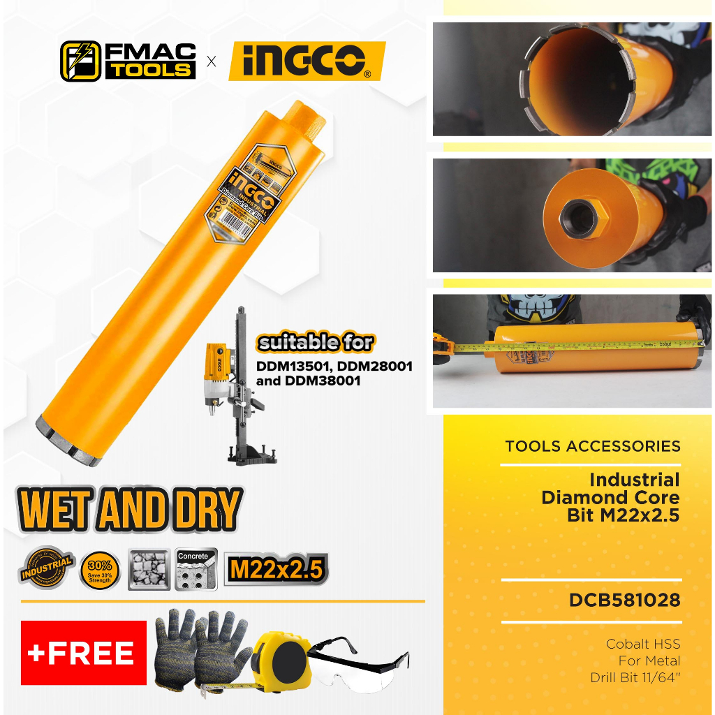 INGCO Industrial Diamond Core Bit M22x2.5 DCB581028 + FREEBIES FMAC ...