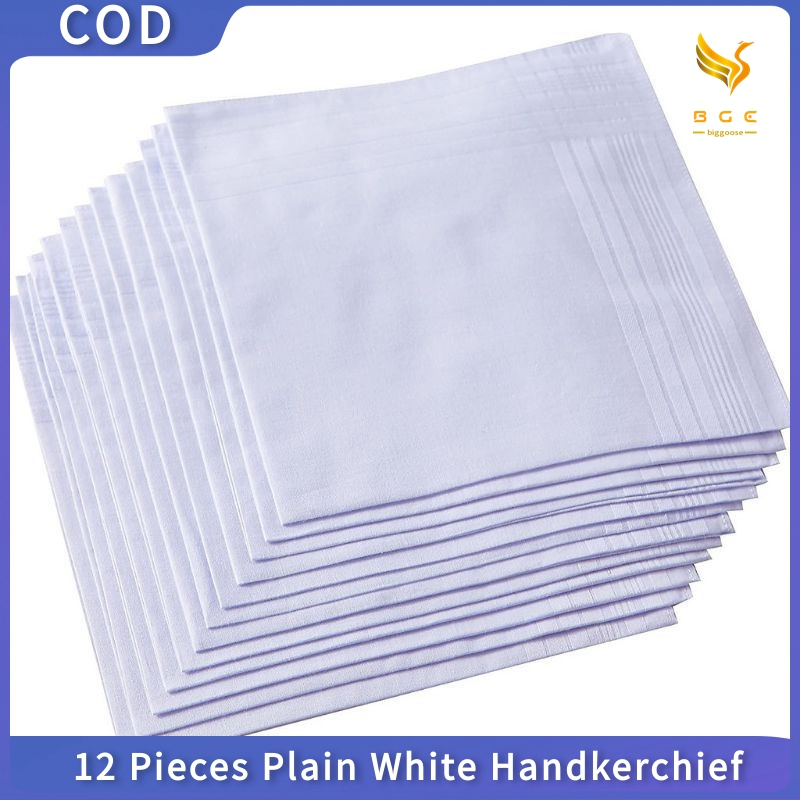 COD ☑️ 6/12 Pure White Scarf Handkerchief Panyo Pure Cotton Men's White ...