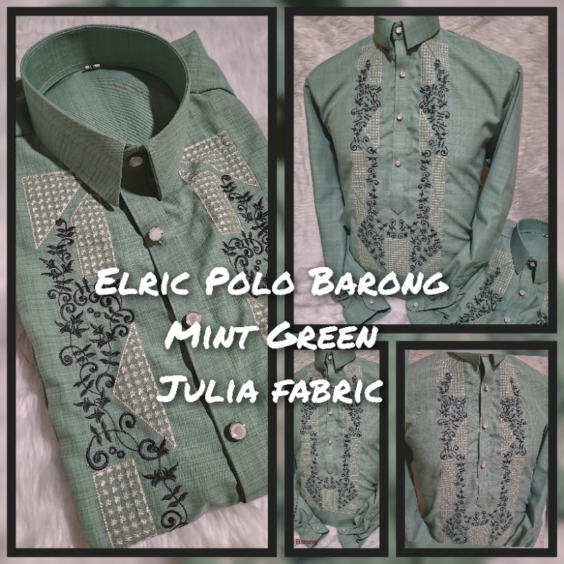 Polo Barong long sleeves for Men Mint Green Julia Fabric | Shopee ...