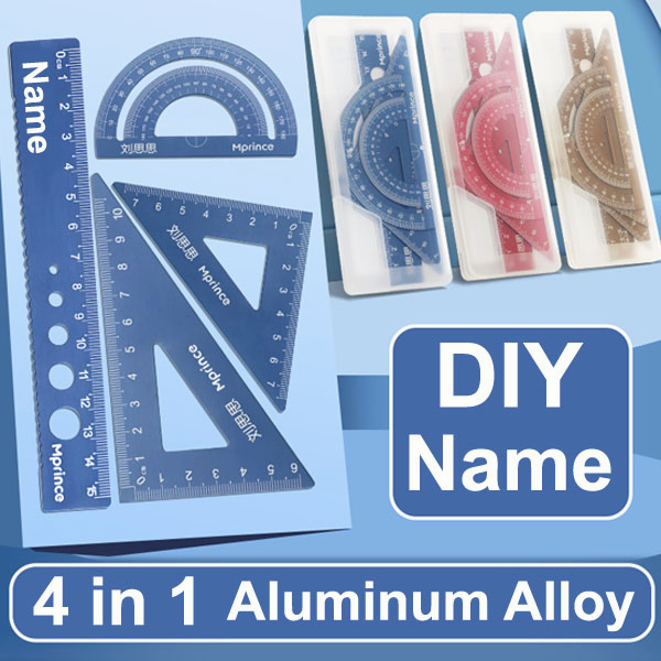 Customized DIY Name Logo 4 in 1 Aluminum Alloy Metal Ruler School ...