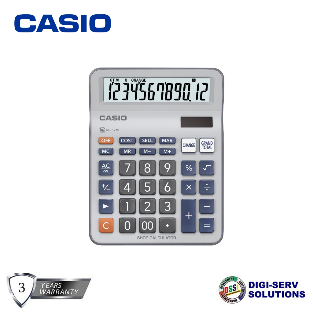 Casio DC-12M Calculator, Angled Display, Desktop Type, 12 digits ...