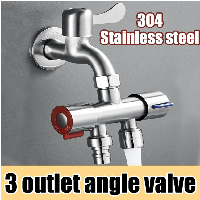 304 Stainless Steel Bathroom angle valve Spout 1 in 2 out hot and cold ...