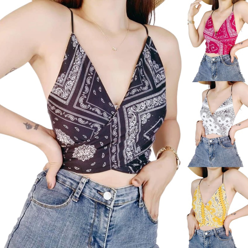 SC HazeShop Chloe Top Criss Cross Overlap Bandana Print Crop Top ... SC HazeShop Chloe Top Criss Cross Overlap Bandana Print Crop Top ...