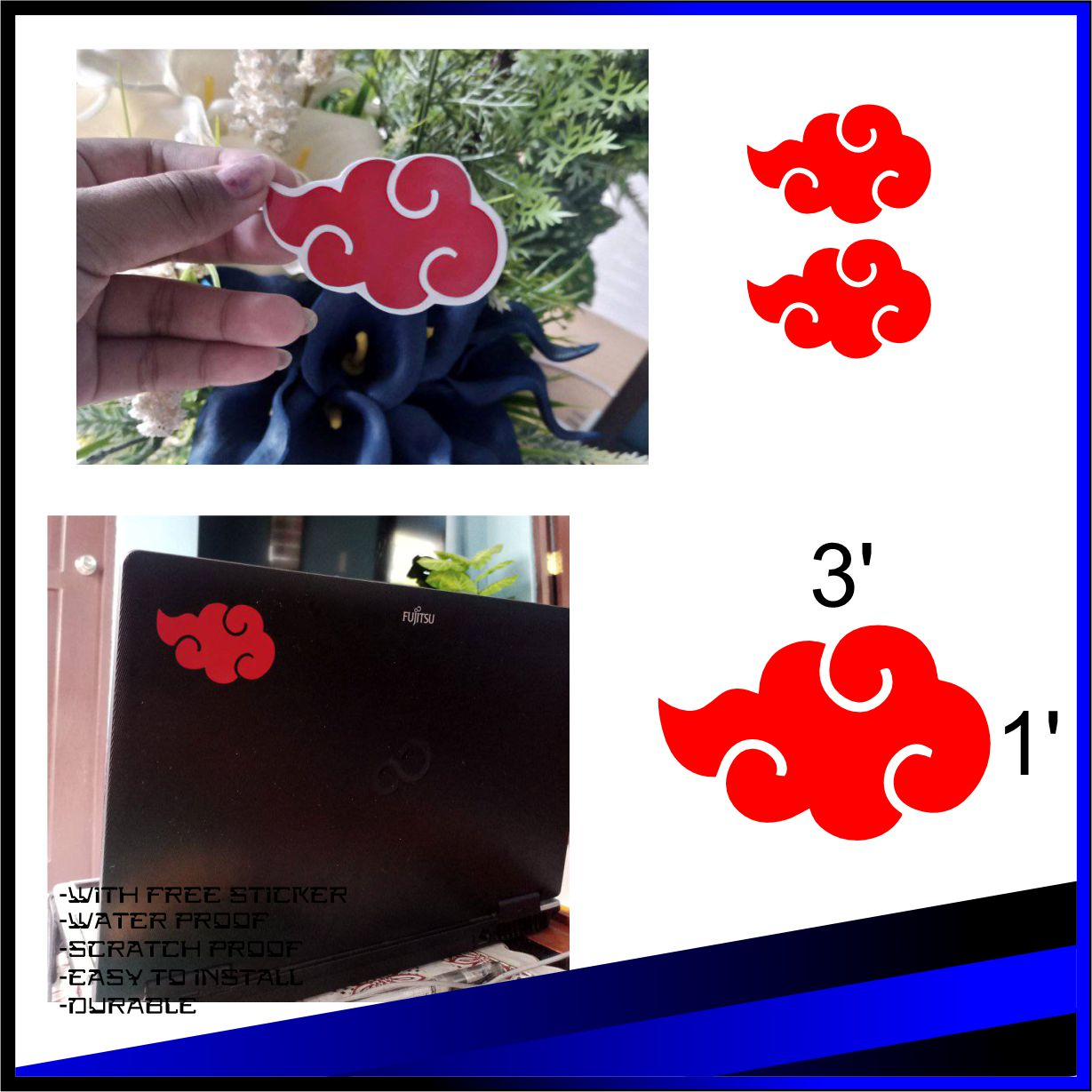 NARUTO SHIPPUDEN Akatsuki cloud Logo Vinyl Cut Out Sticker high quality ...