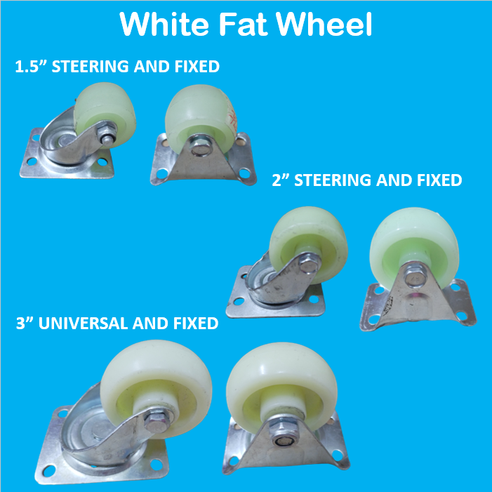 Toyu White Light Fat Wheel 1.5'', 2'' and 3'' Fixed and Universal (50kg ...