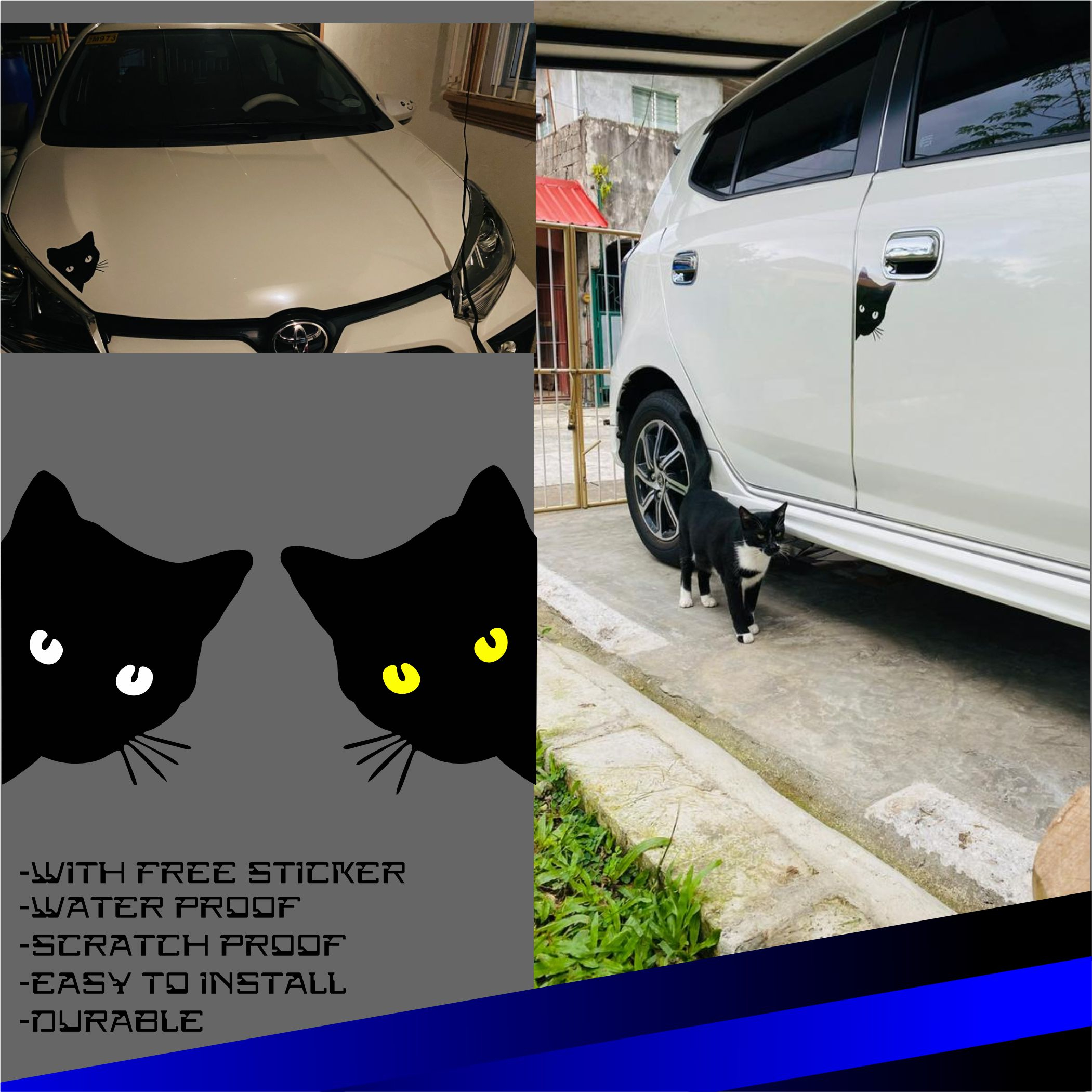 CAT EYES, STARING CAT STICKER DECALS CUT-OUT for cars, windows, mirrors ...