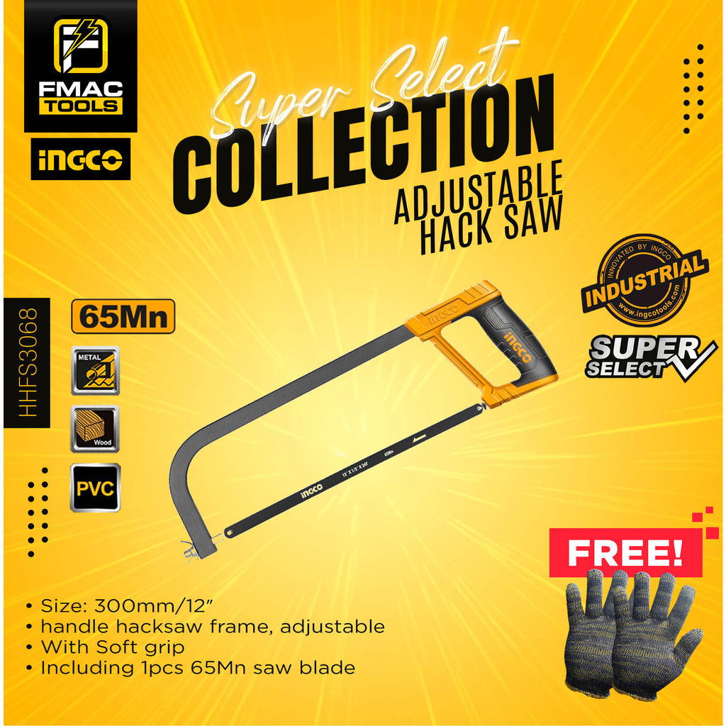 INGCO SUPER SELECT Adjustable Hack Saw Frame with Blade 12" HHFS3068 ...