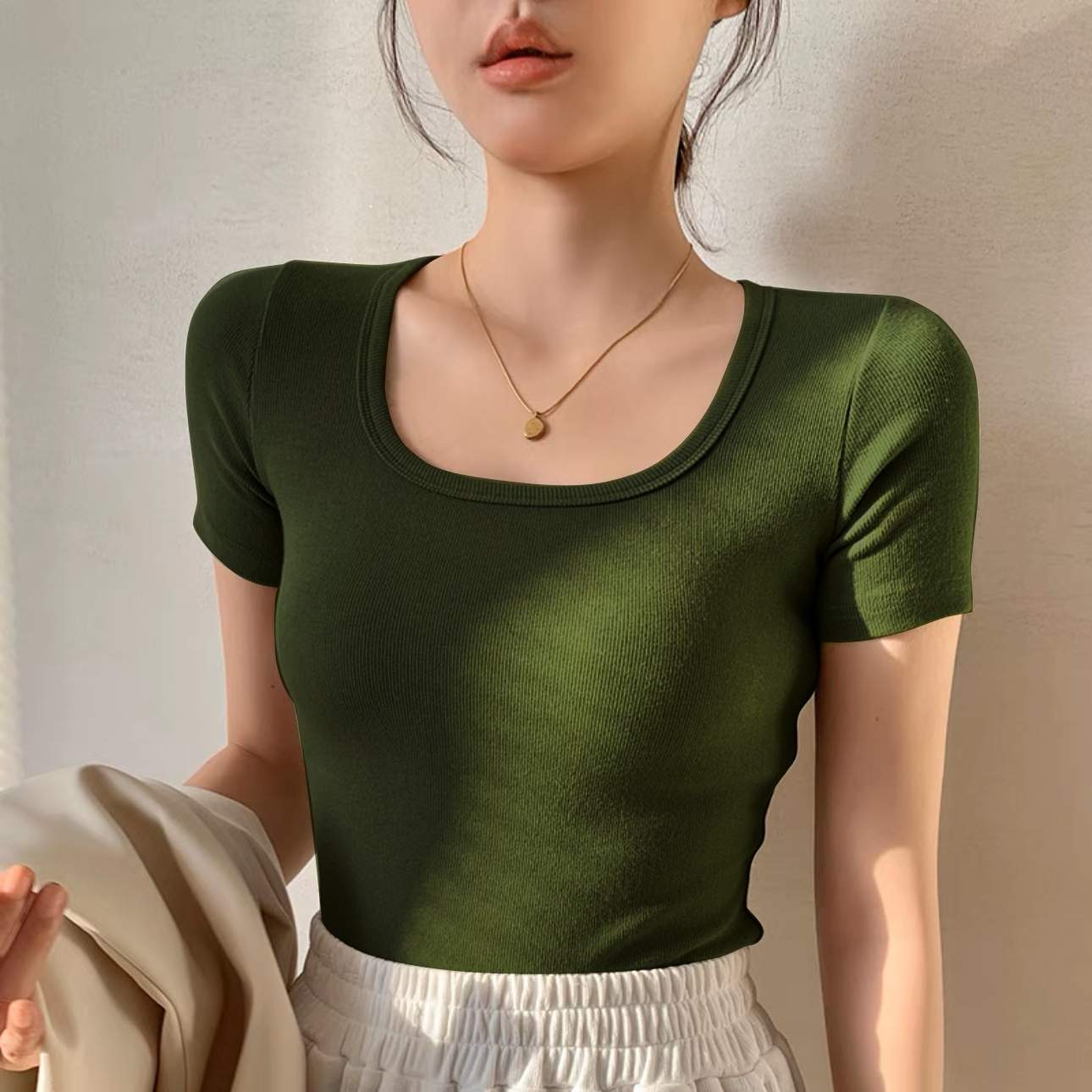 Angelcity Basic T Shirt Square Neck Short Sleeve Tee Tops | Shopee ...