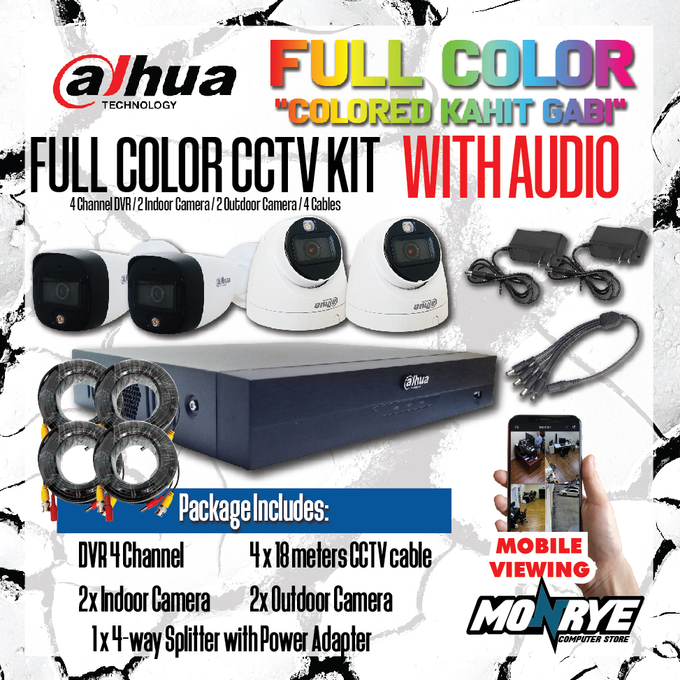 DAHUA FULL COLOR KIT WITH AUDIO / DVR 4 Channel / WITH HARD DISK ...